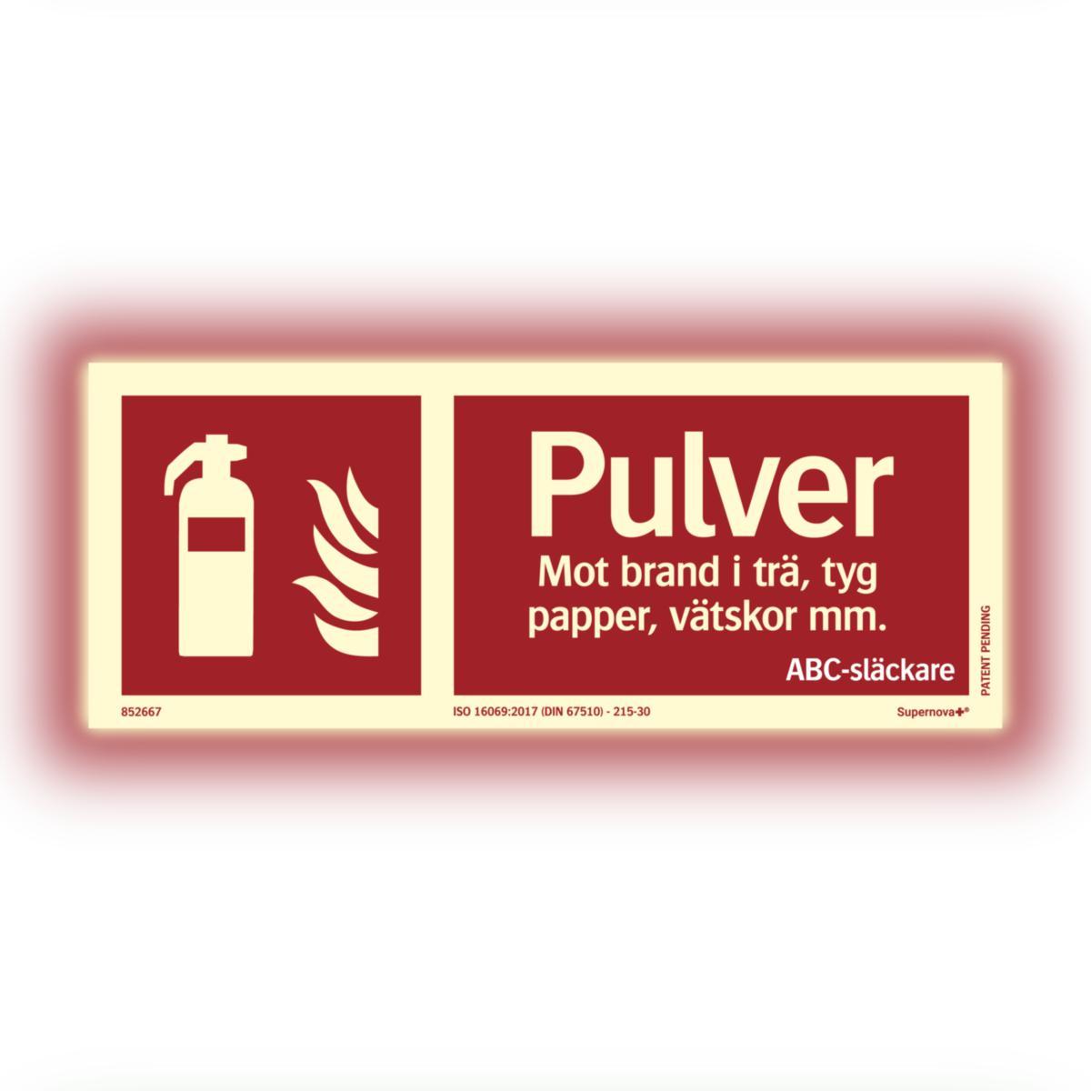 Skylt "pulversläckare iso" 250x100 mm alu supernova+ - fä...